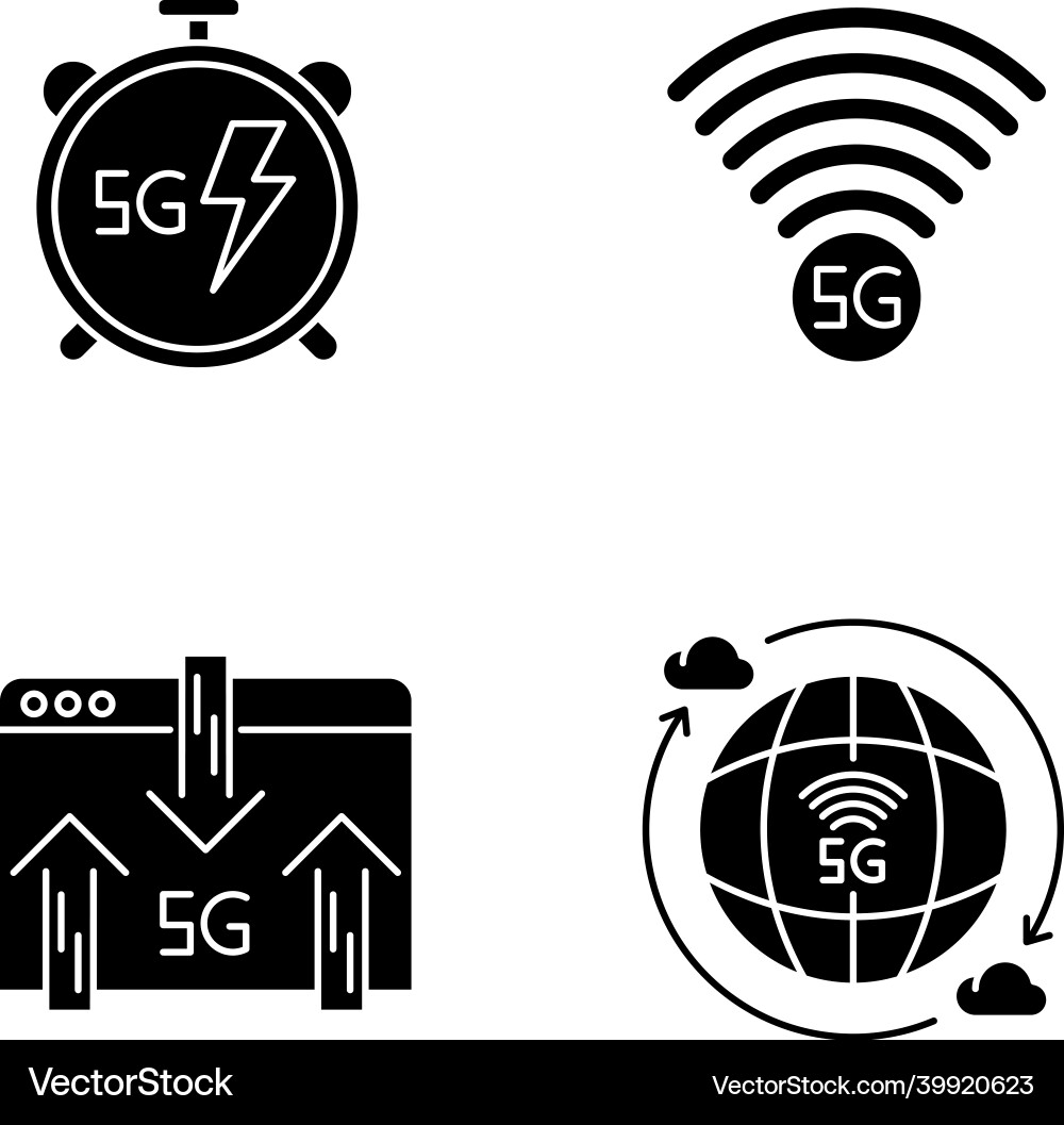 5g wireless technology black glyph icons set Vector Image