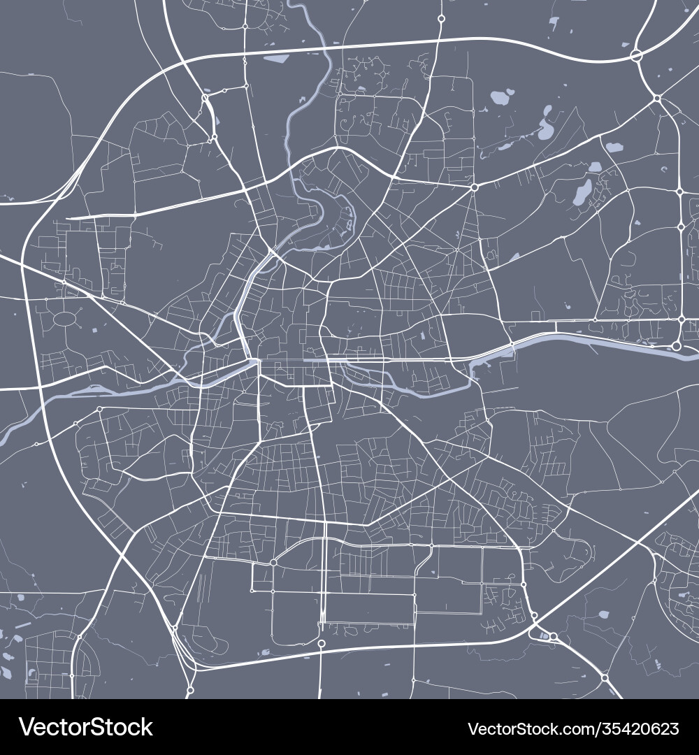 Detailed map rennes city linear print Royalty Free Vector