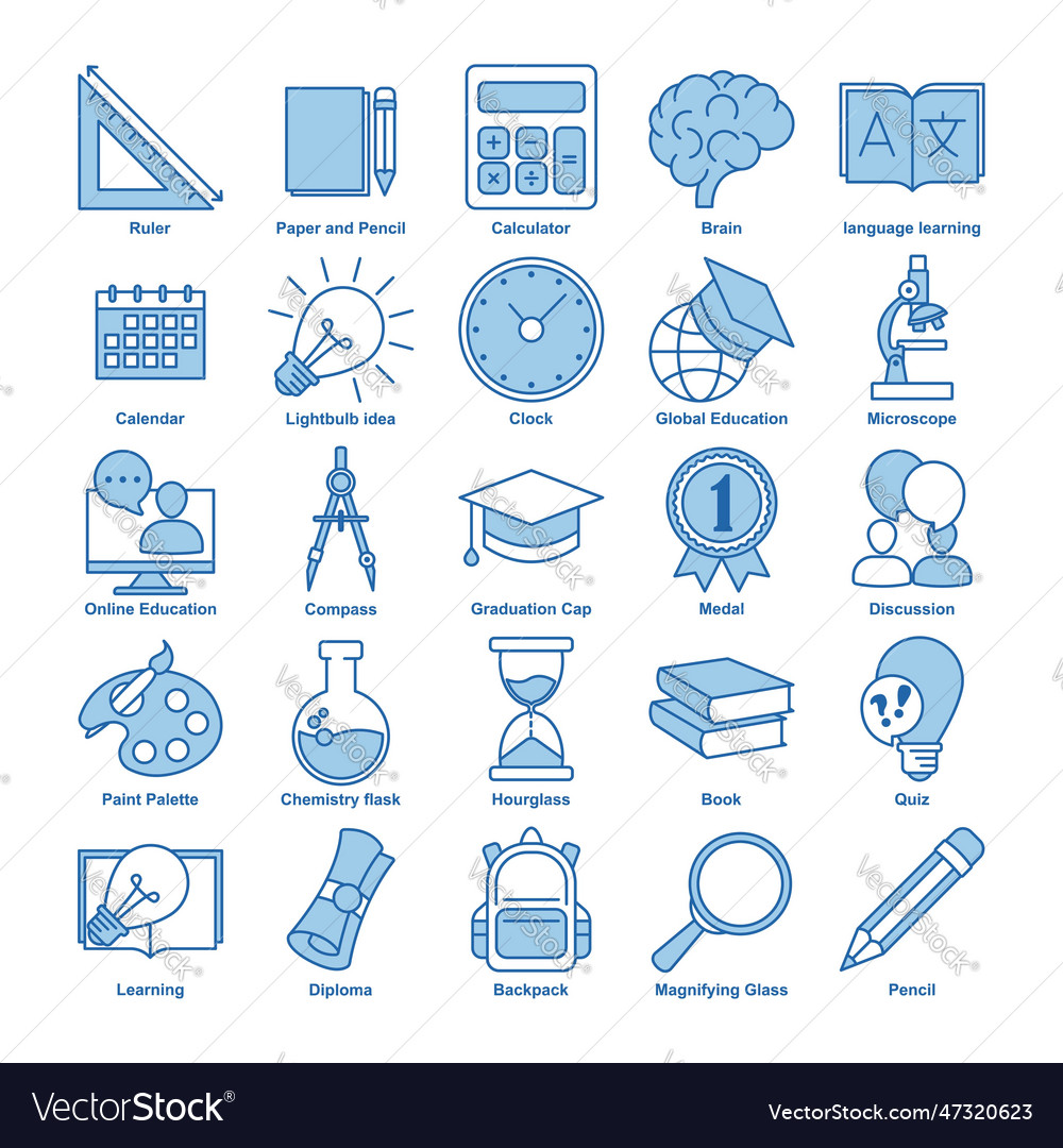E-learning education elements flat set icon Vector Image
