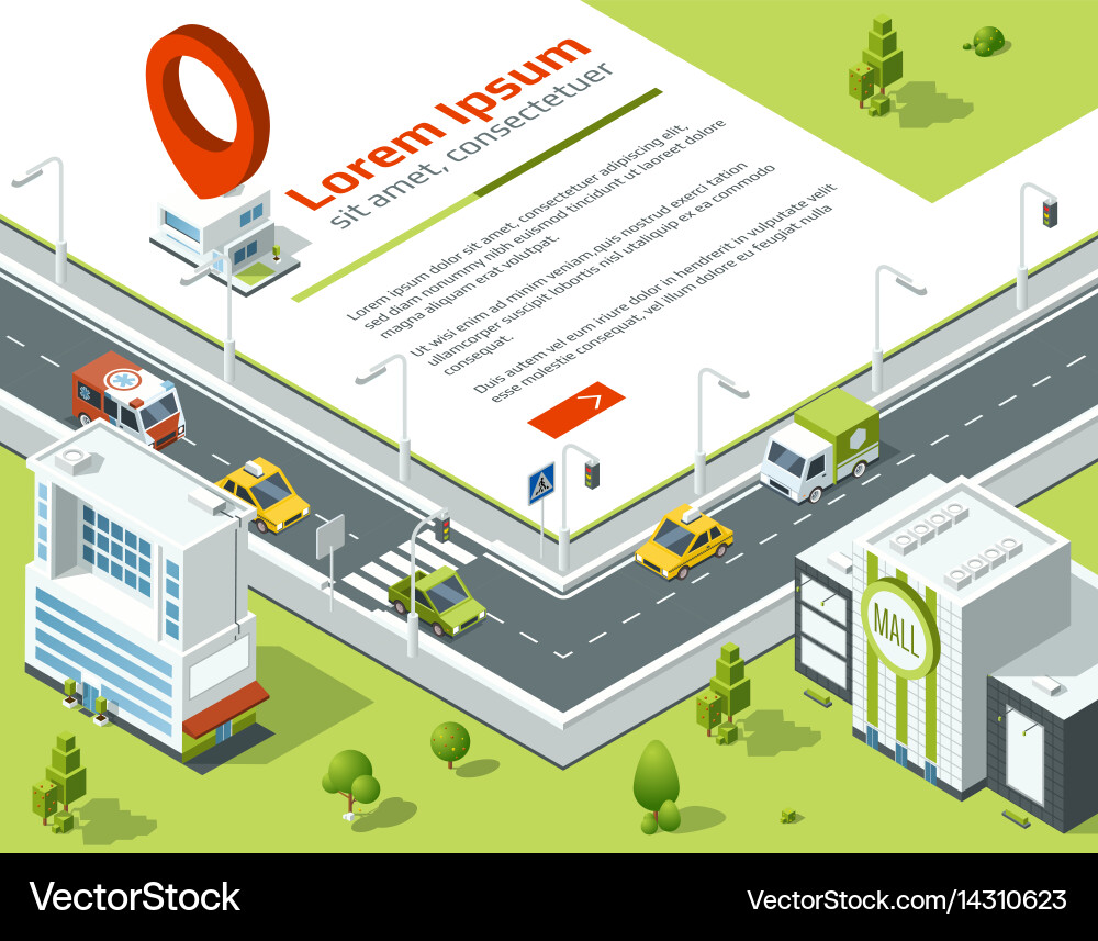 Isometric 3d city conceptual poster with highway Vector Image