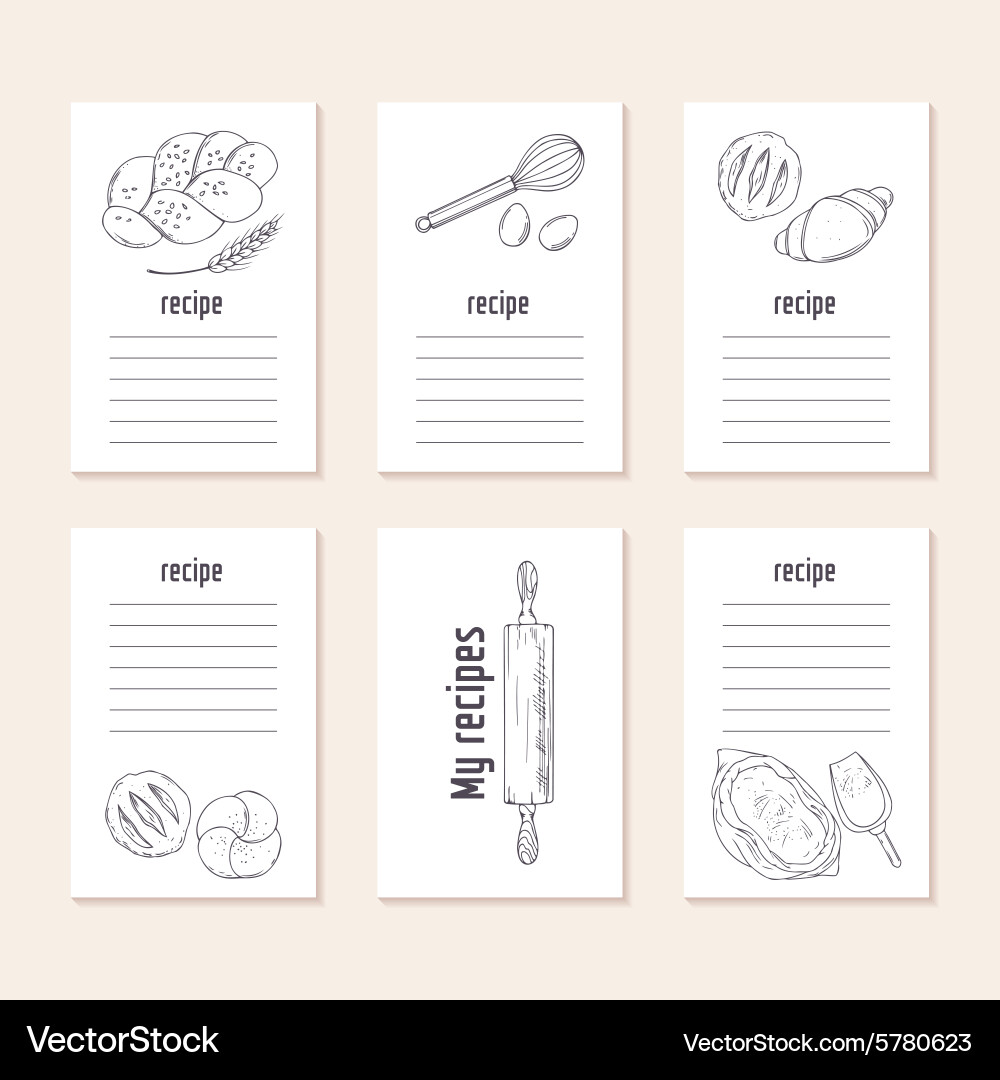 Recipe cards collection with hand drawn bakery Vector Image