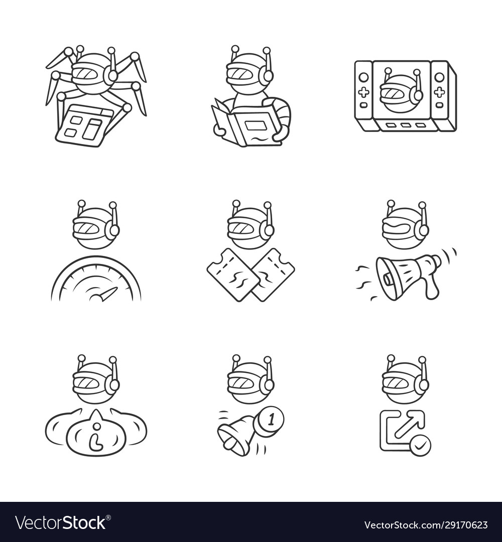 Web robots linear icons set crawler text-reading Vector Image