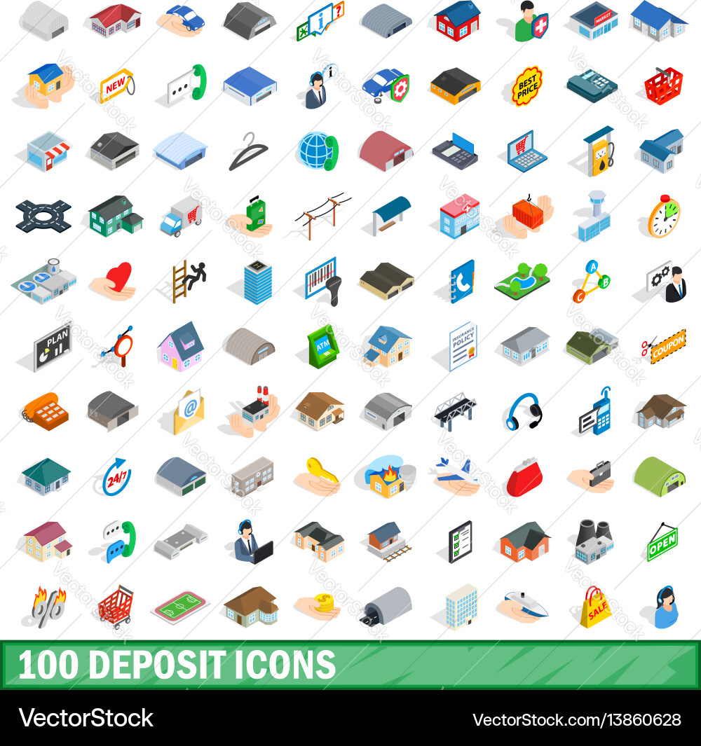 100 deposit icons set isometric 3d style Vector Image