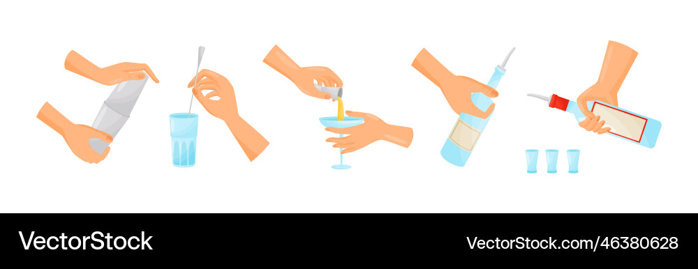 Bartender hands pouring and mixing cocktails Vector Image