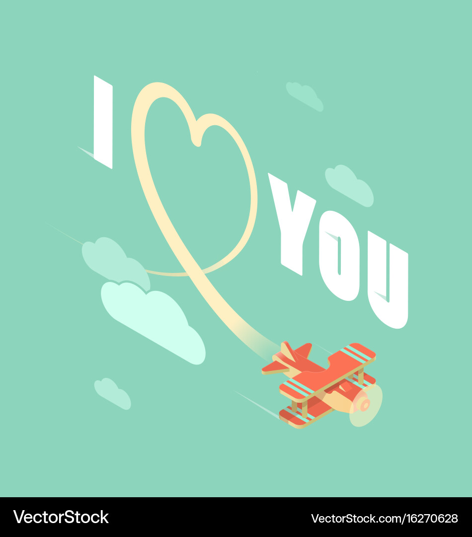 Biplane with i love you Royalty Free Vector Image
