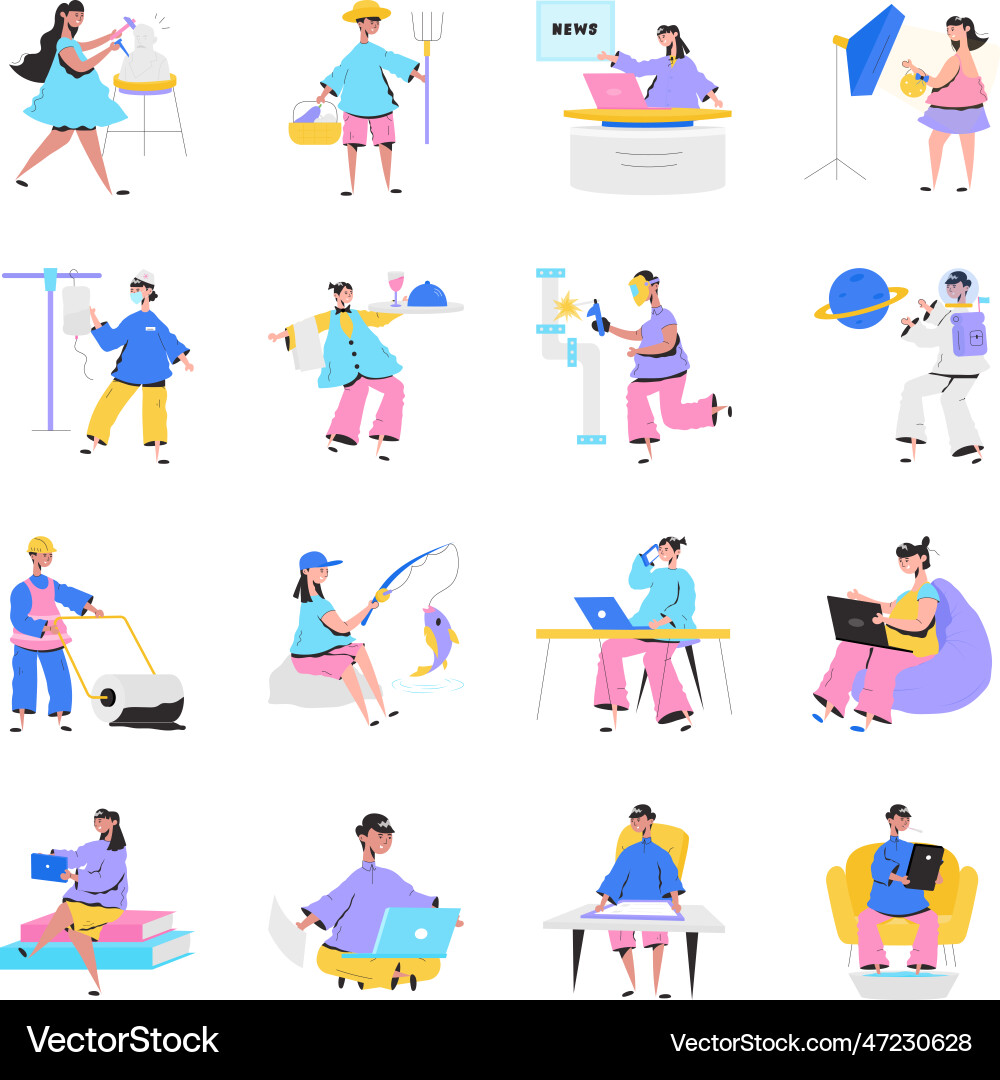 Collection of professional people flat Royalty Free Vector