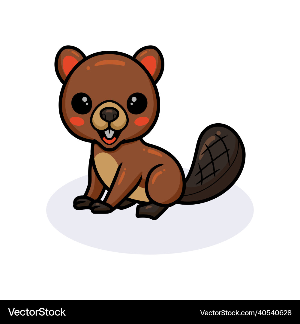 Cute little beaver cartoon sitting Royalty Free Vector Image