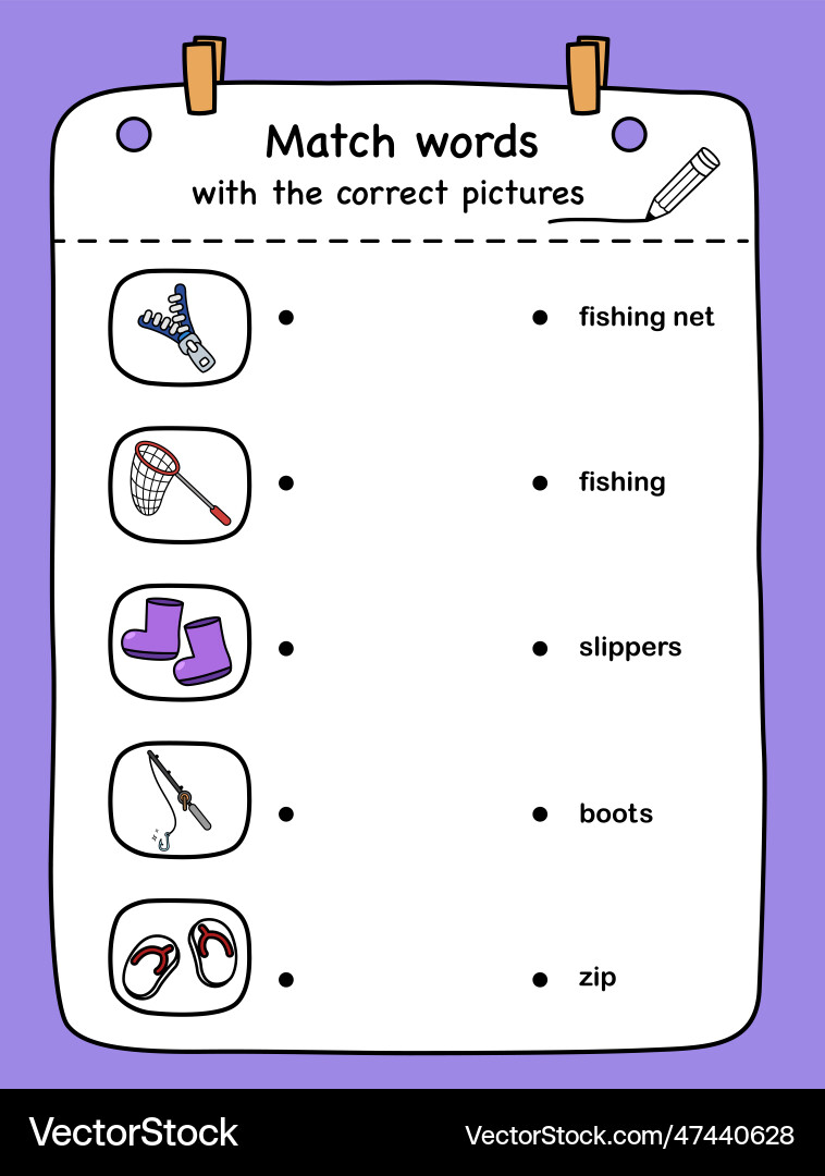 Match words with the correct pictures Royalty Free Vector