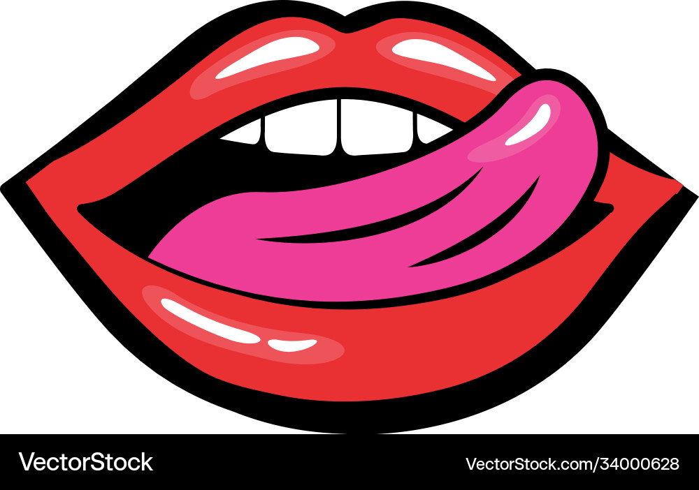 Pop art mouth licking sensually lips fill Vector Image