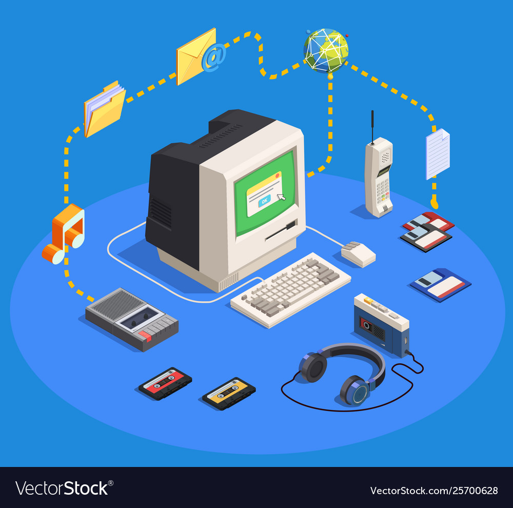 Retro devices composition Royalty Free Vector Image