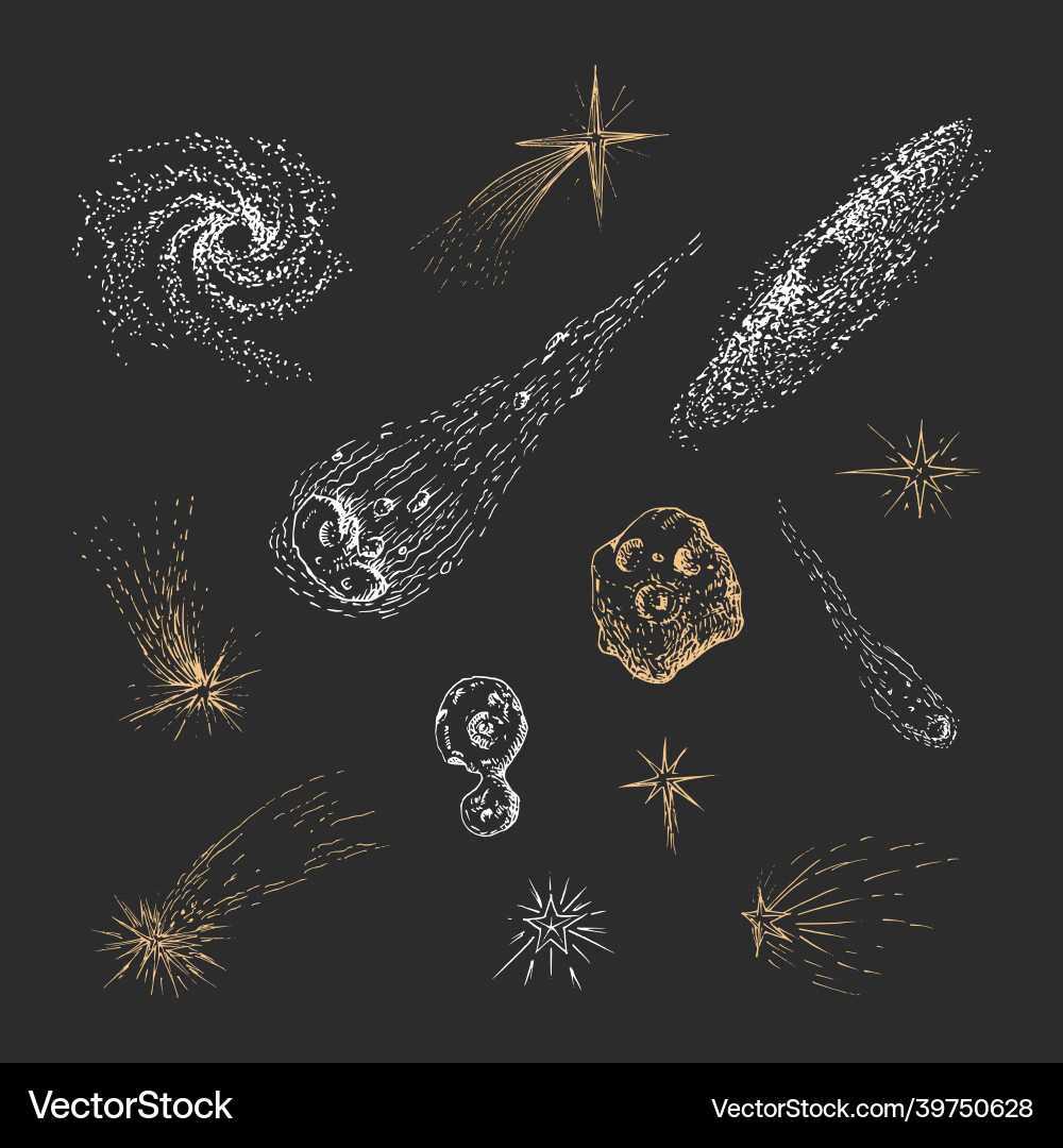 Space bodies drawn set of drawings Royalty Free Vector Image