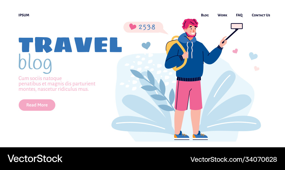 Website interface for travel blog with blogger Vector Image