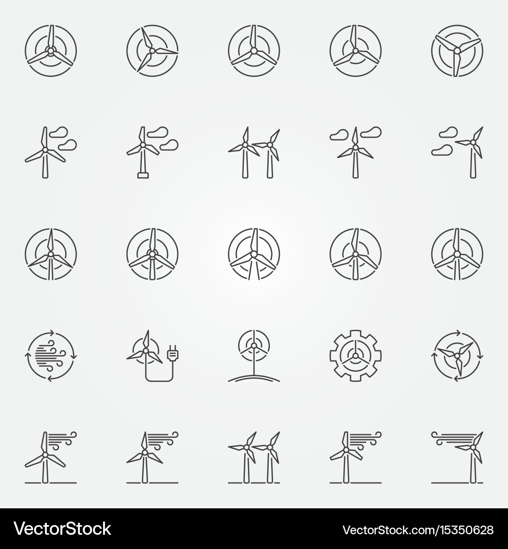 Wind turbine icons set Royalty Free Vector Image