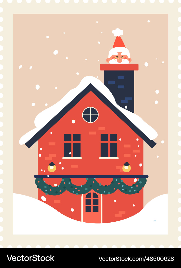 Winter home christmas stamp Royalty Free Vector Image