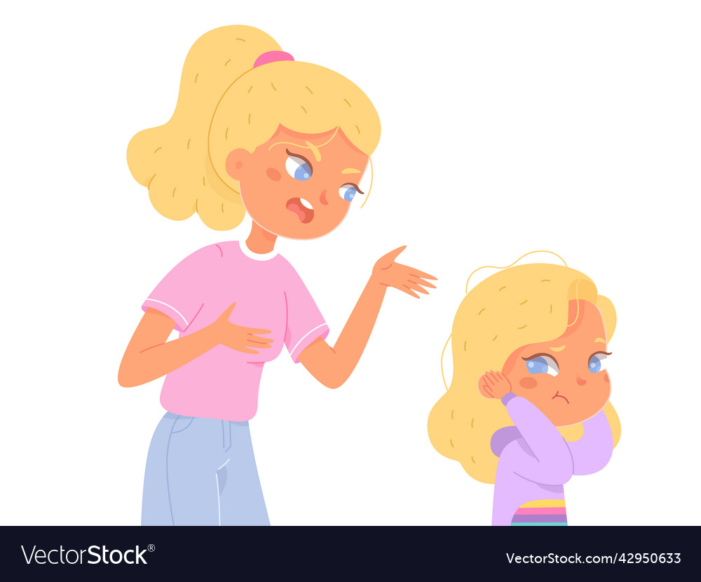 Angry mother scolding sad kid furious woman Vector Image