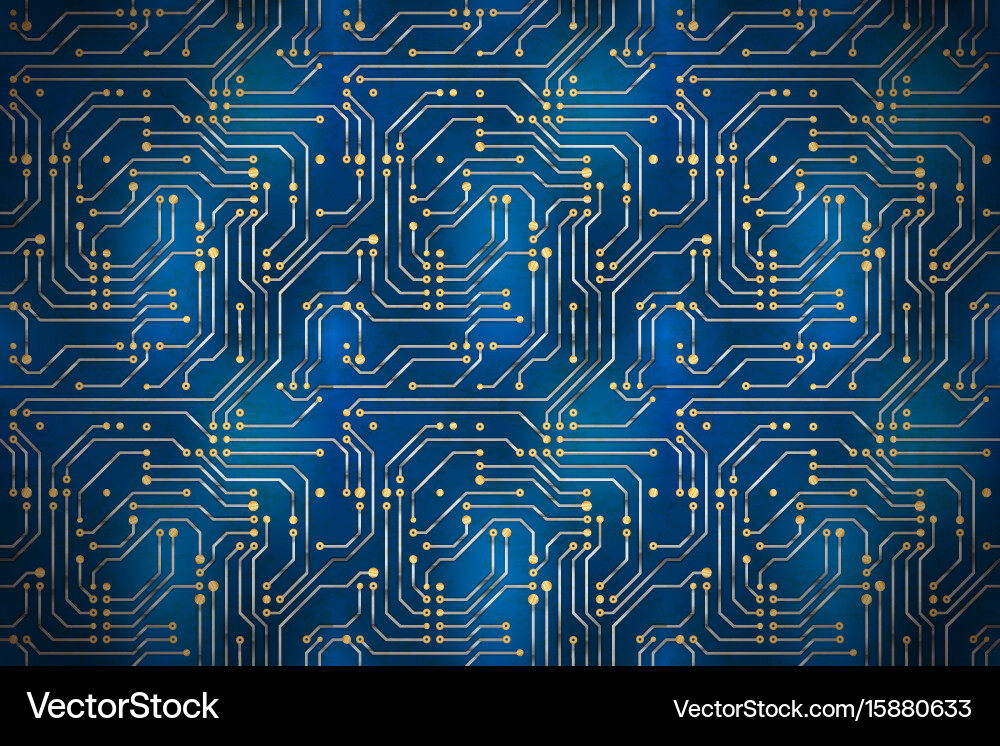 Complicated computer microchip with golden Vector Image