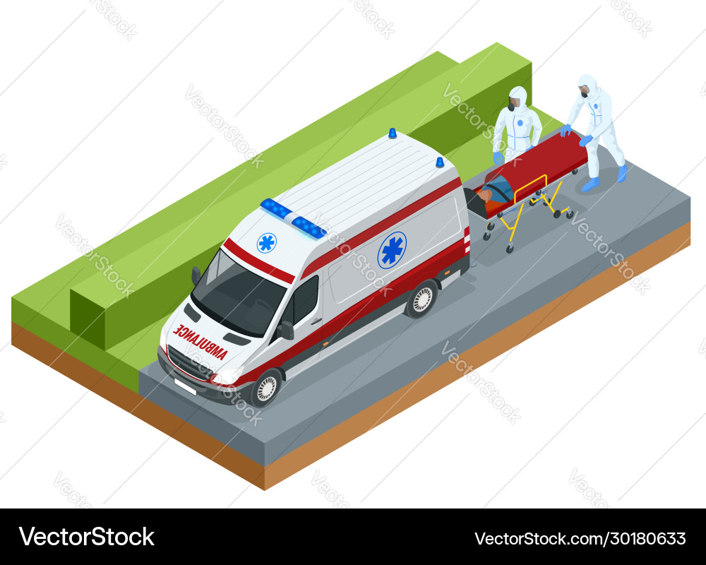 Isometric ambulance emergency paramedic carrying Vector Image