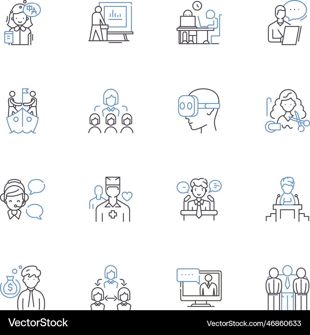 Labor line icons collection work employment Vector Image