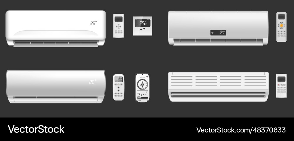 Realistic air conditioners set Royalty Free Vector Image