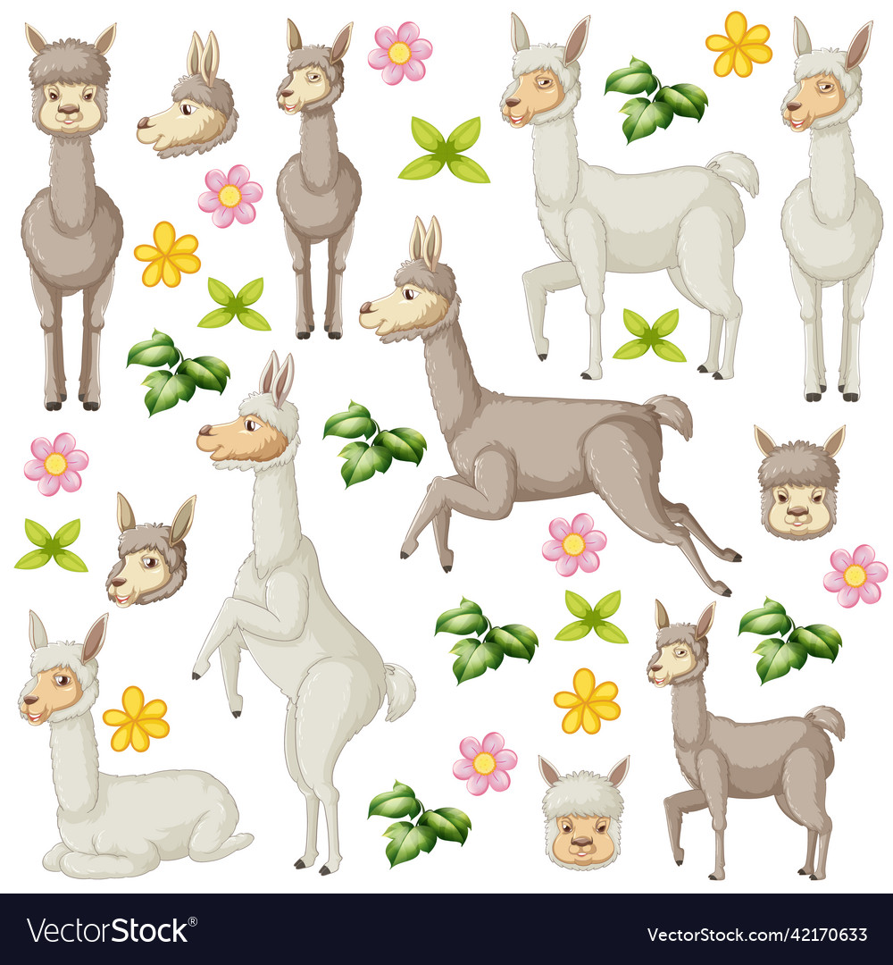 Seamless pattern with cute alpacas Royalty Free Vector Image