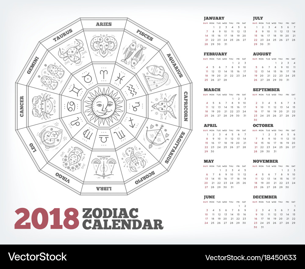 Zodiac circle 2018 year calendar poster Royalty Free Vector