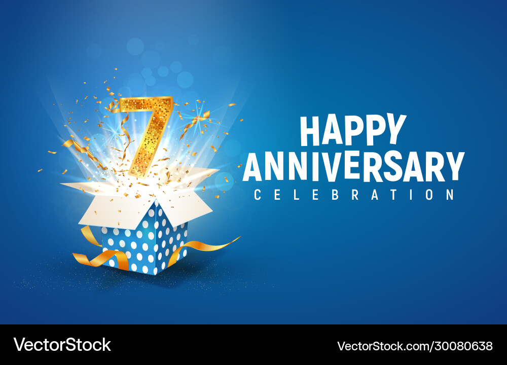 7 th years anniversary banner with open burst gift