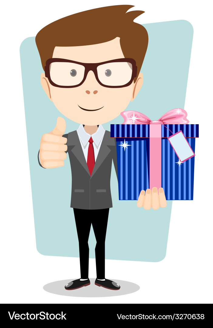 Businessman with colorful gift boxes giving Vector Image