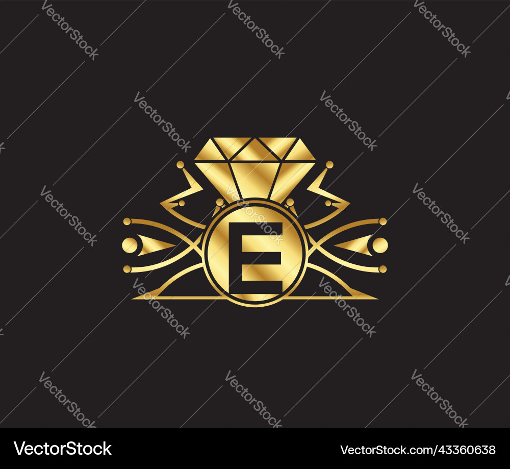 E letter diamond luxury with golden logo Vector Image