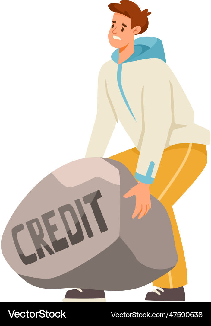 Man character try to lift heavy stone as severity Vector Image