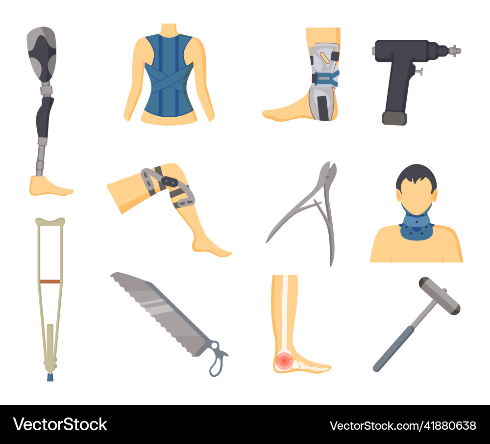 Orthopedics tools and instruments colorful poster Vector Image