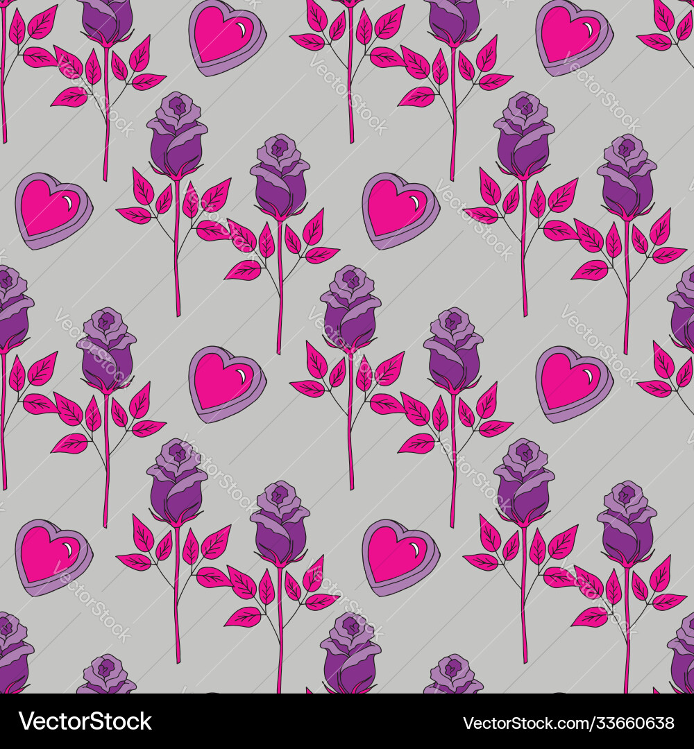 Valentines day seamless pattern roses and hearts Vector Image