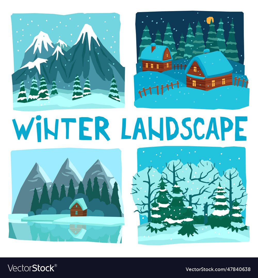 Winter landscape digital graphic set Royalty Free Vector
