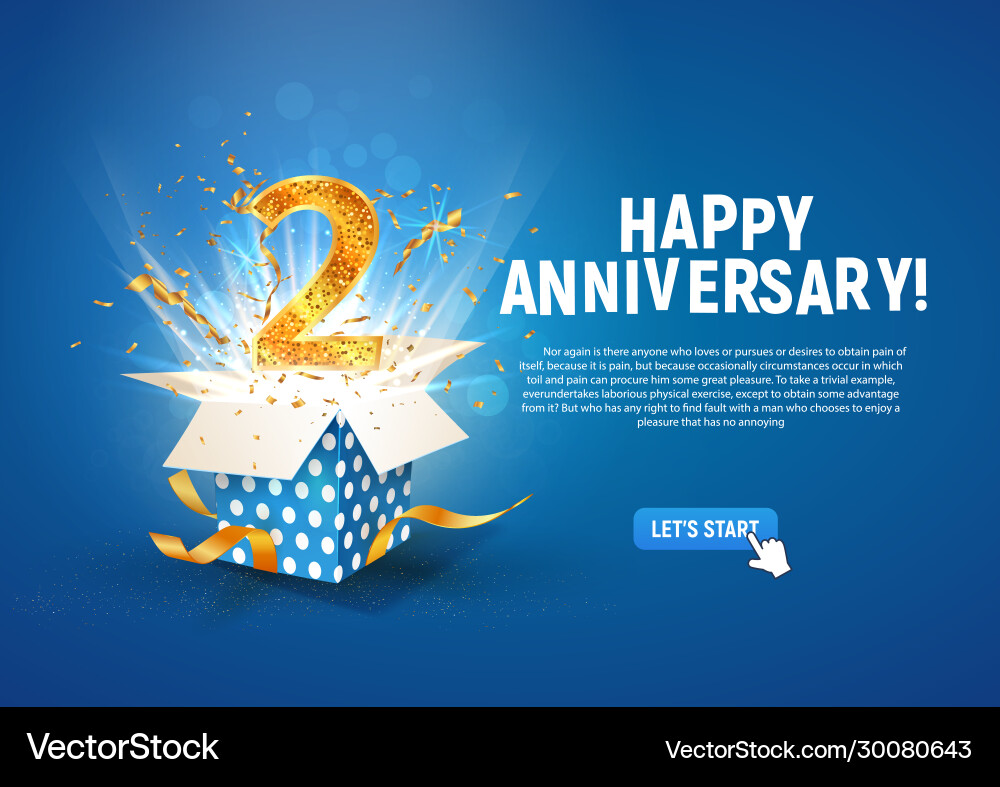 2 nd year anniversary banner with open burst gift Vector Image