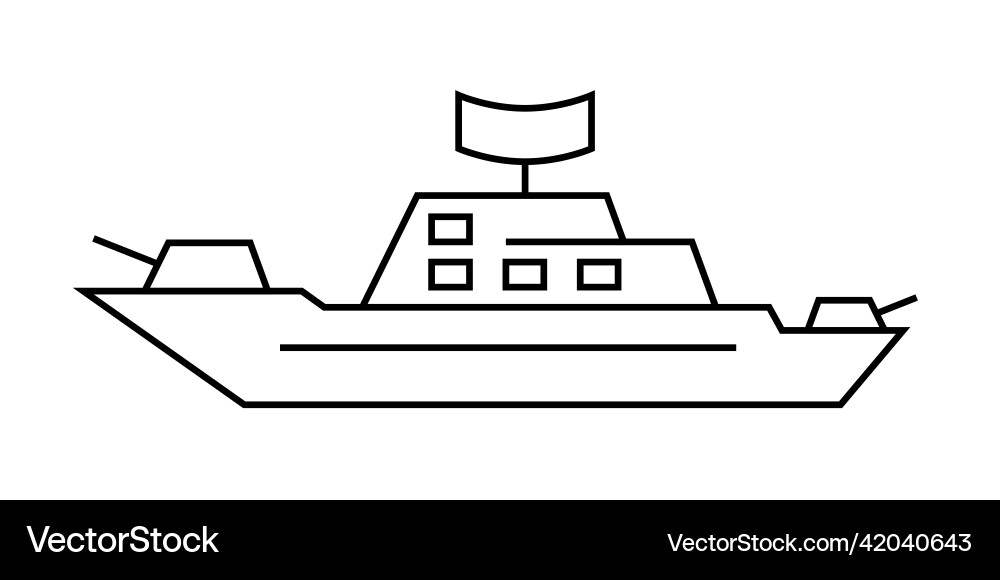 Battleship line icon warship symbol Royalty Free Vector
