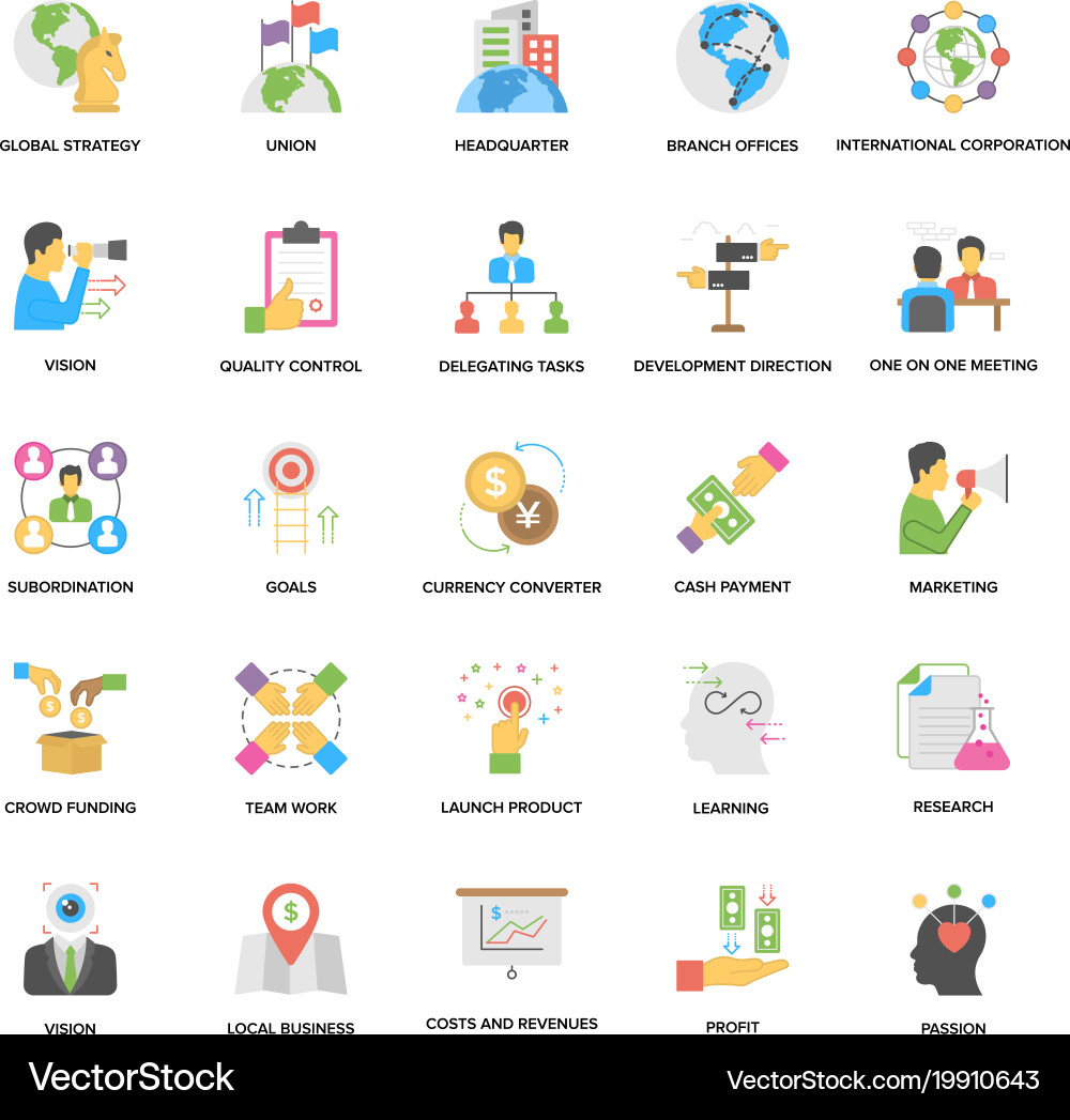 Business management and vision flat icons Vector Image