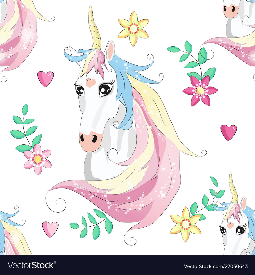 Cartoon seamless pattern unicorn with rainbow Vector Image