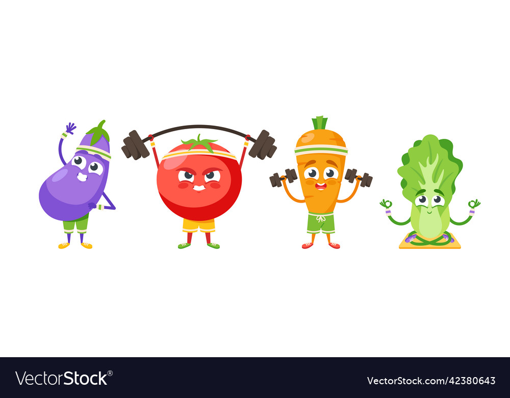 Cartoon vegetable characters sports workout Vector Image