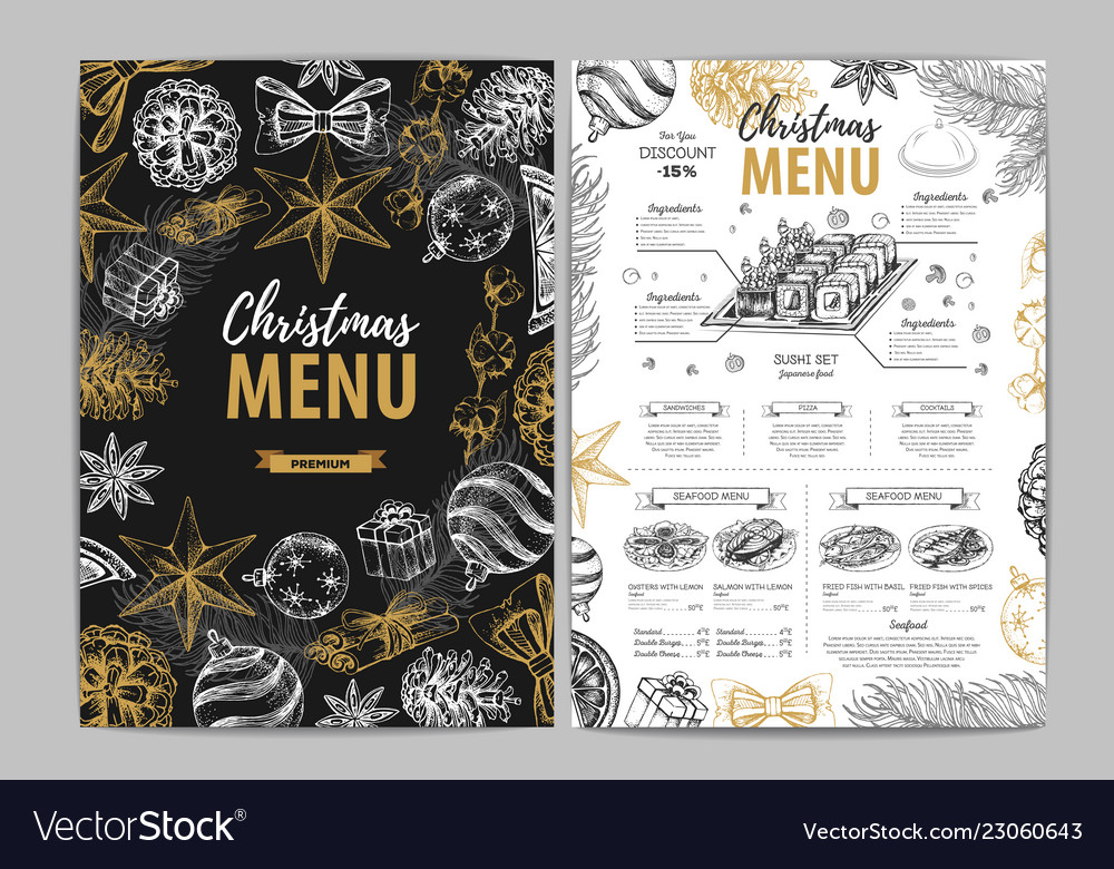 Hand drawing christmas holiday menu design Vector Image
