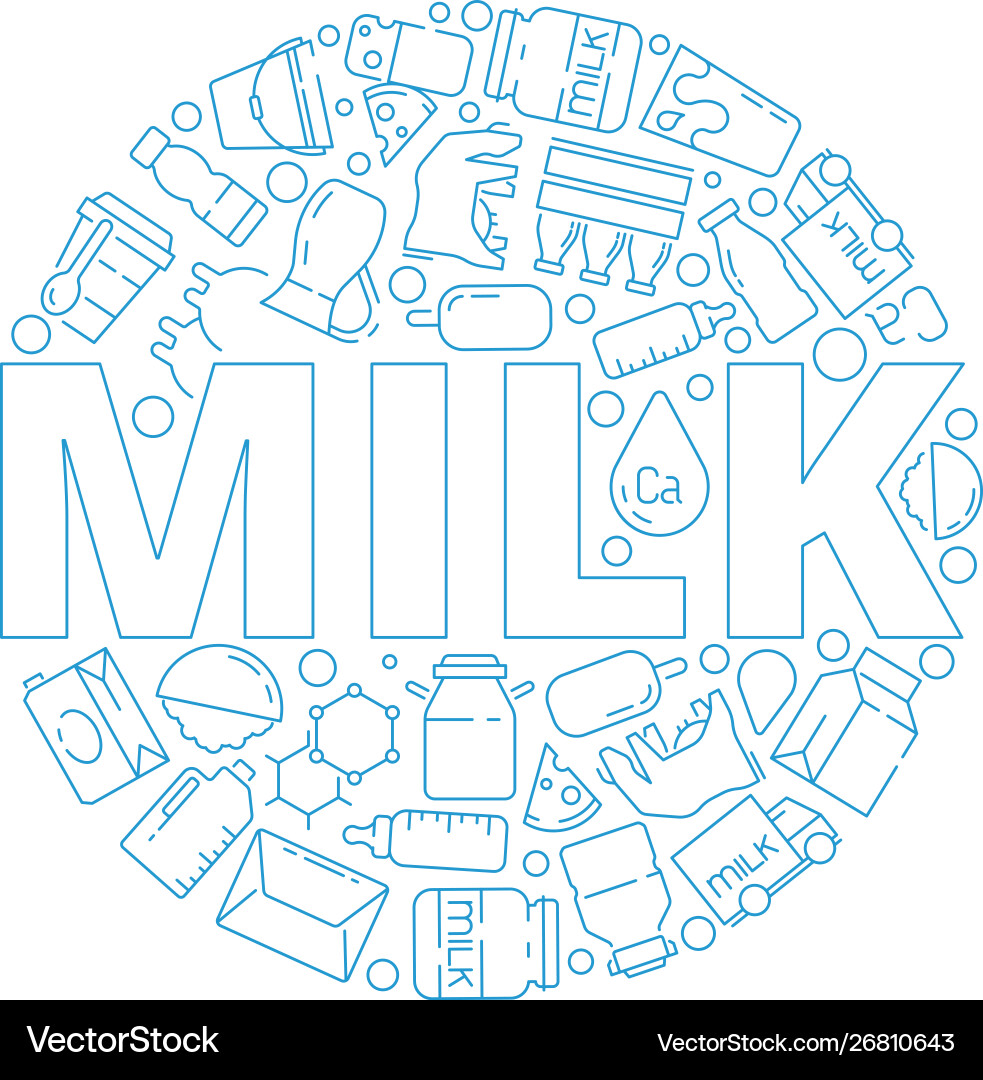 Milk icons circle shape with symbols dairy Vector Image