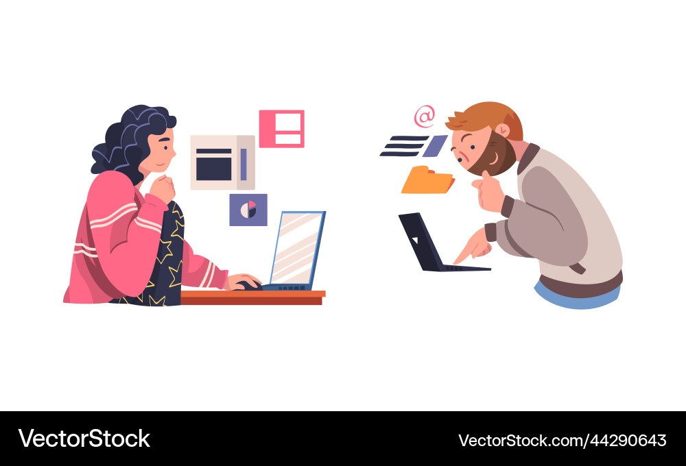 People chatting with laptop computers on social Vector Image