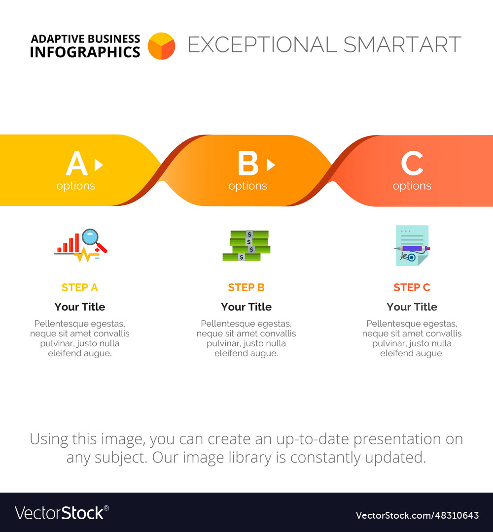 Process chart with three steps template Royalty Free Vector