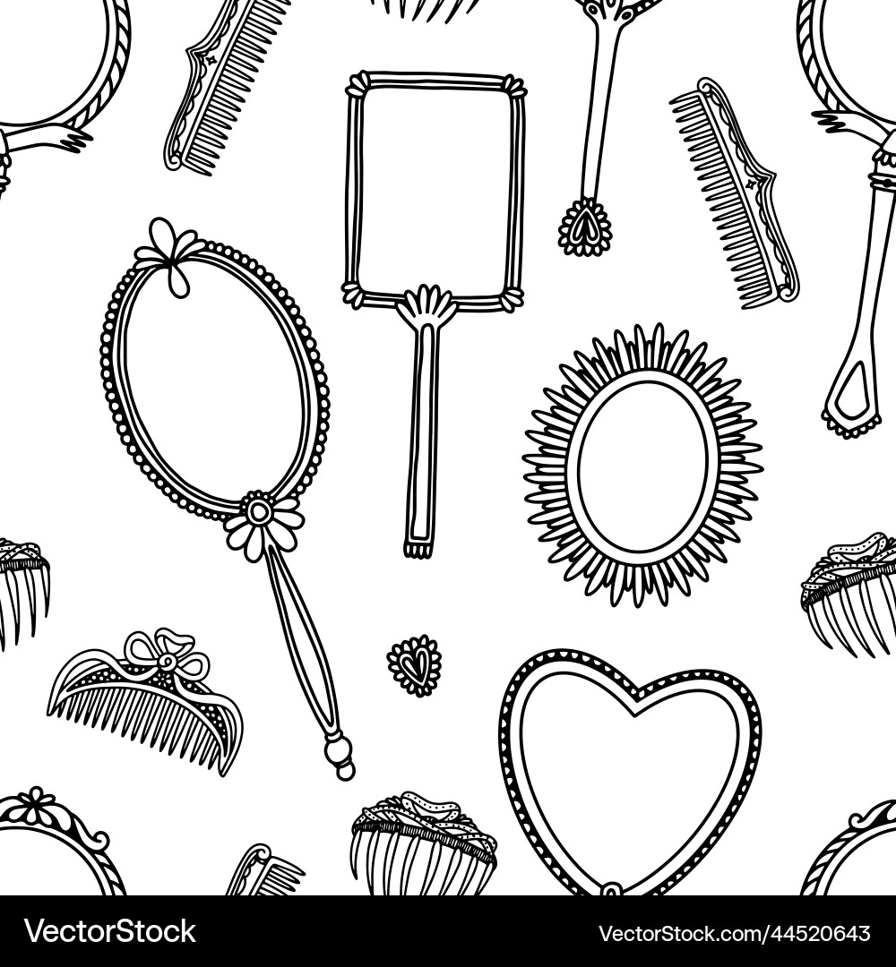 Seamless pattern with vintage mirrors and hair Vector Image