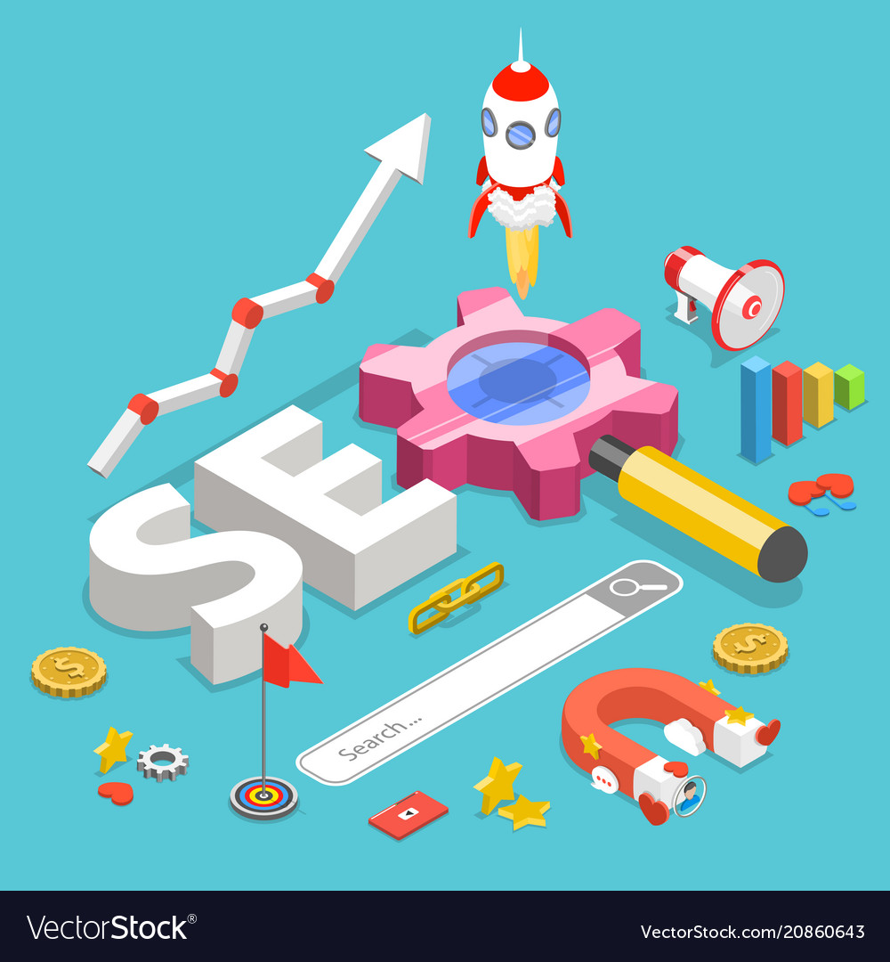 Seo flat isometric concept Royalty Free Vector Image