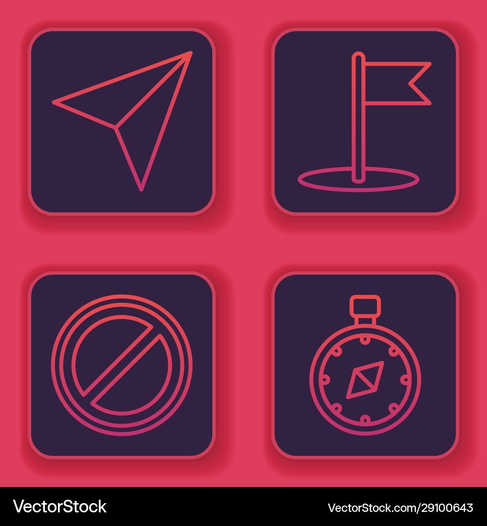 Set line paper airplane stop sign flag Royalty Free Vector