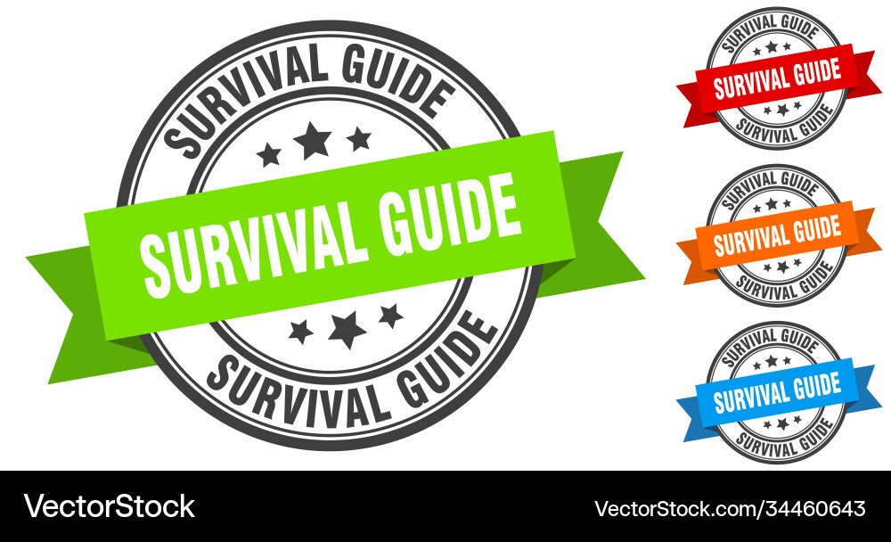 Survival guide stamp round band sign set label Vector Image