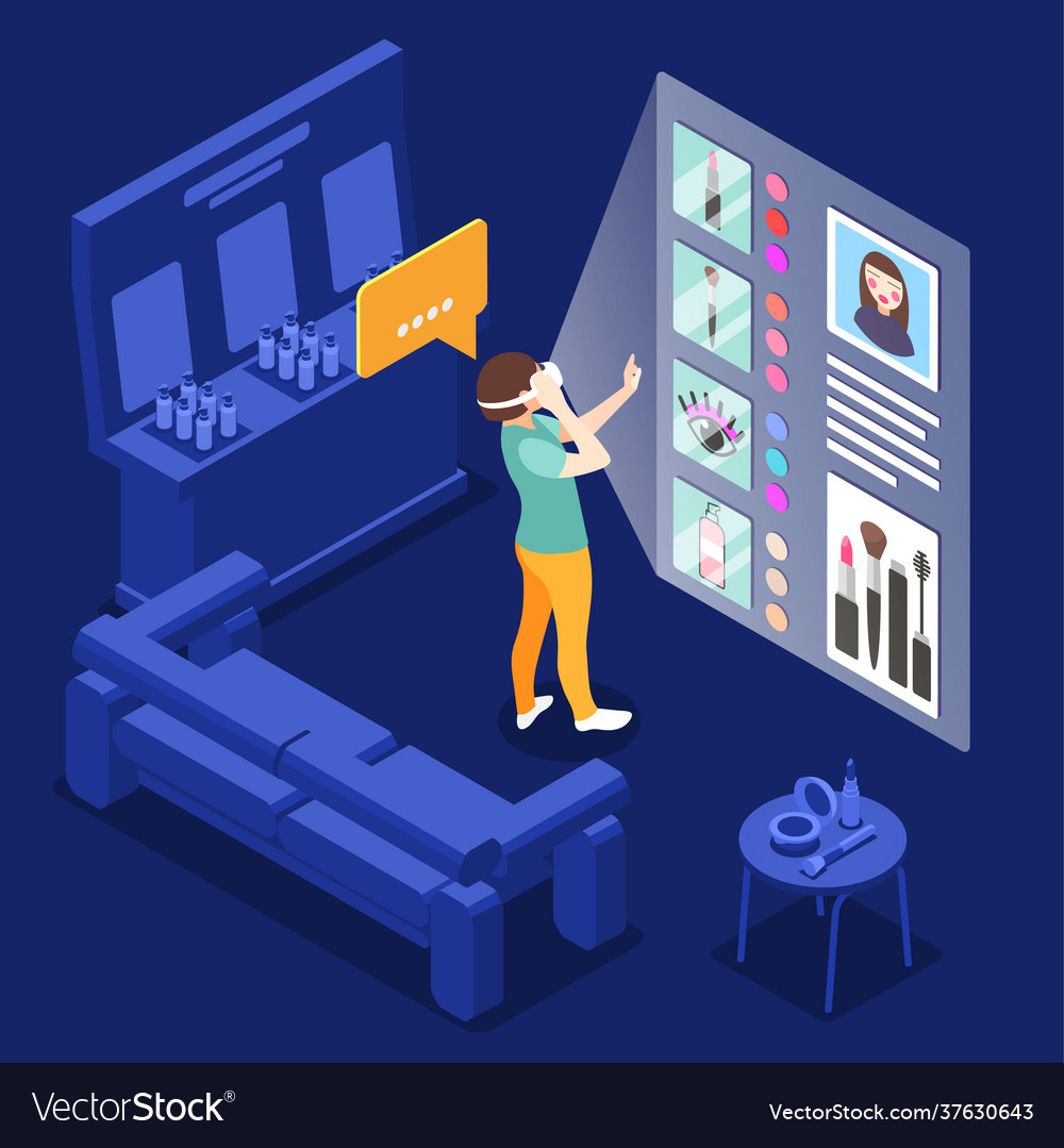 Vr makeup isometric composition Royalty Free Vector Image