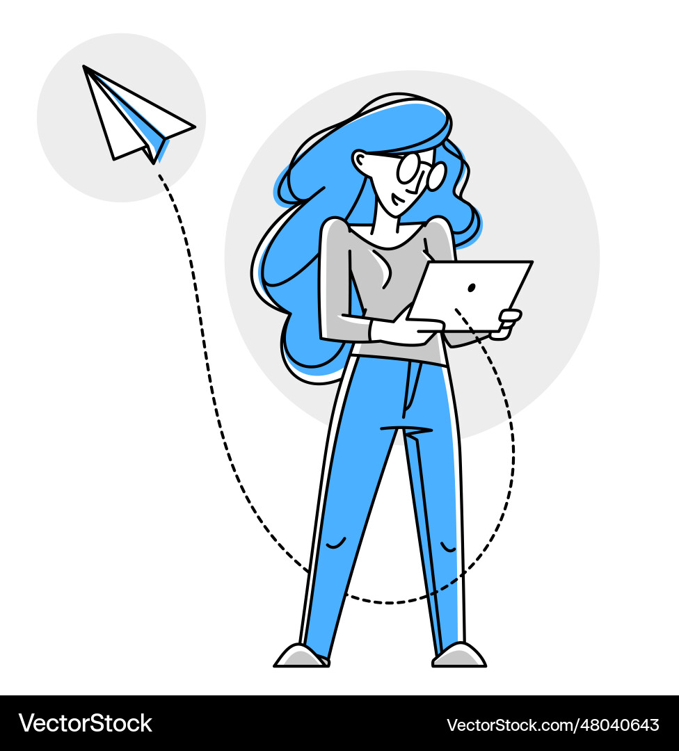 Young person sending message in some messenger or Vector Image