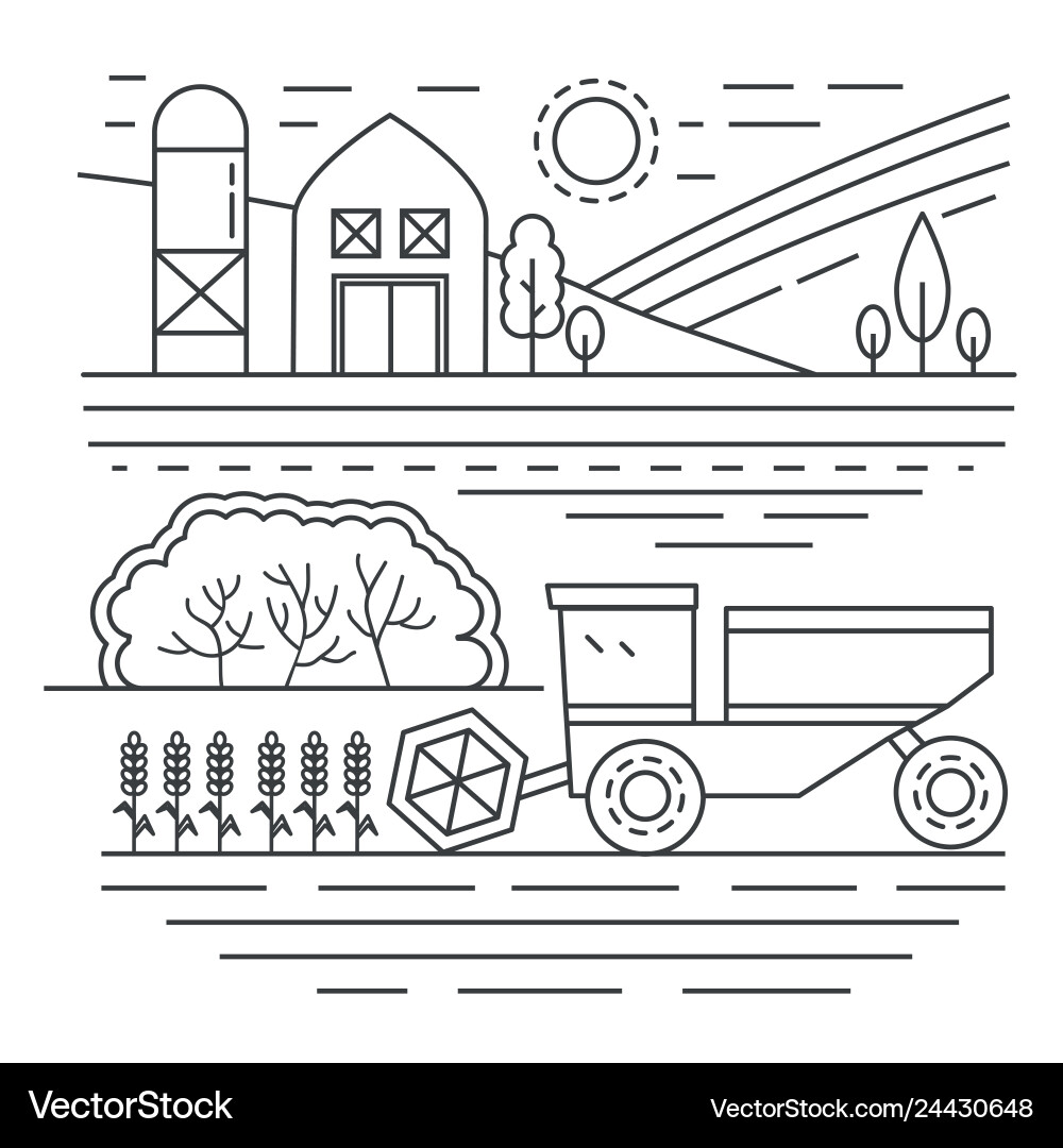 Agriculture farm thin line concept landscape Vector Image