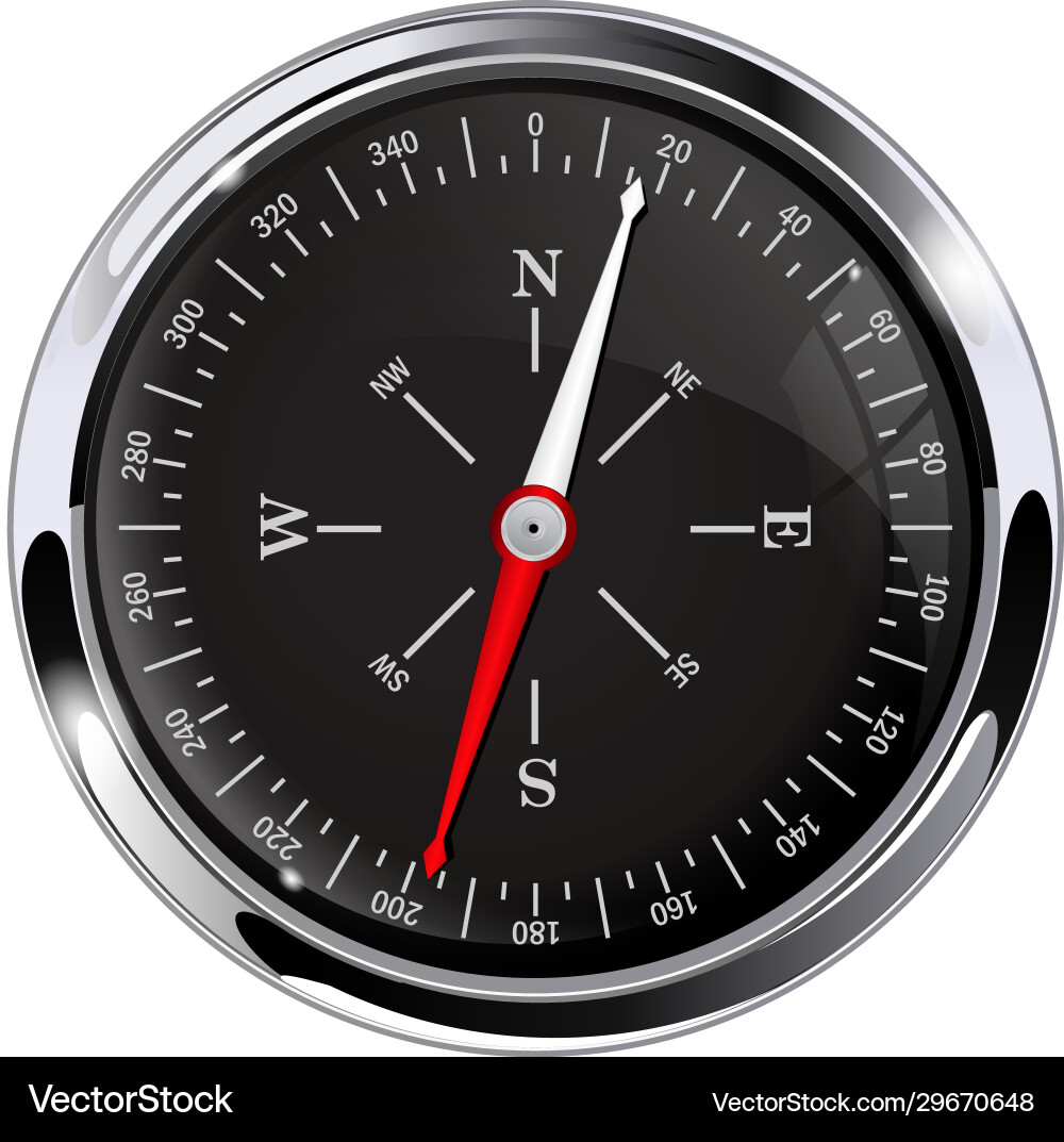 Black navigation compass round gauge with metal Vector Image
