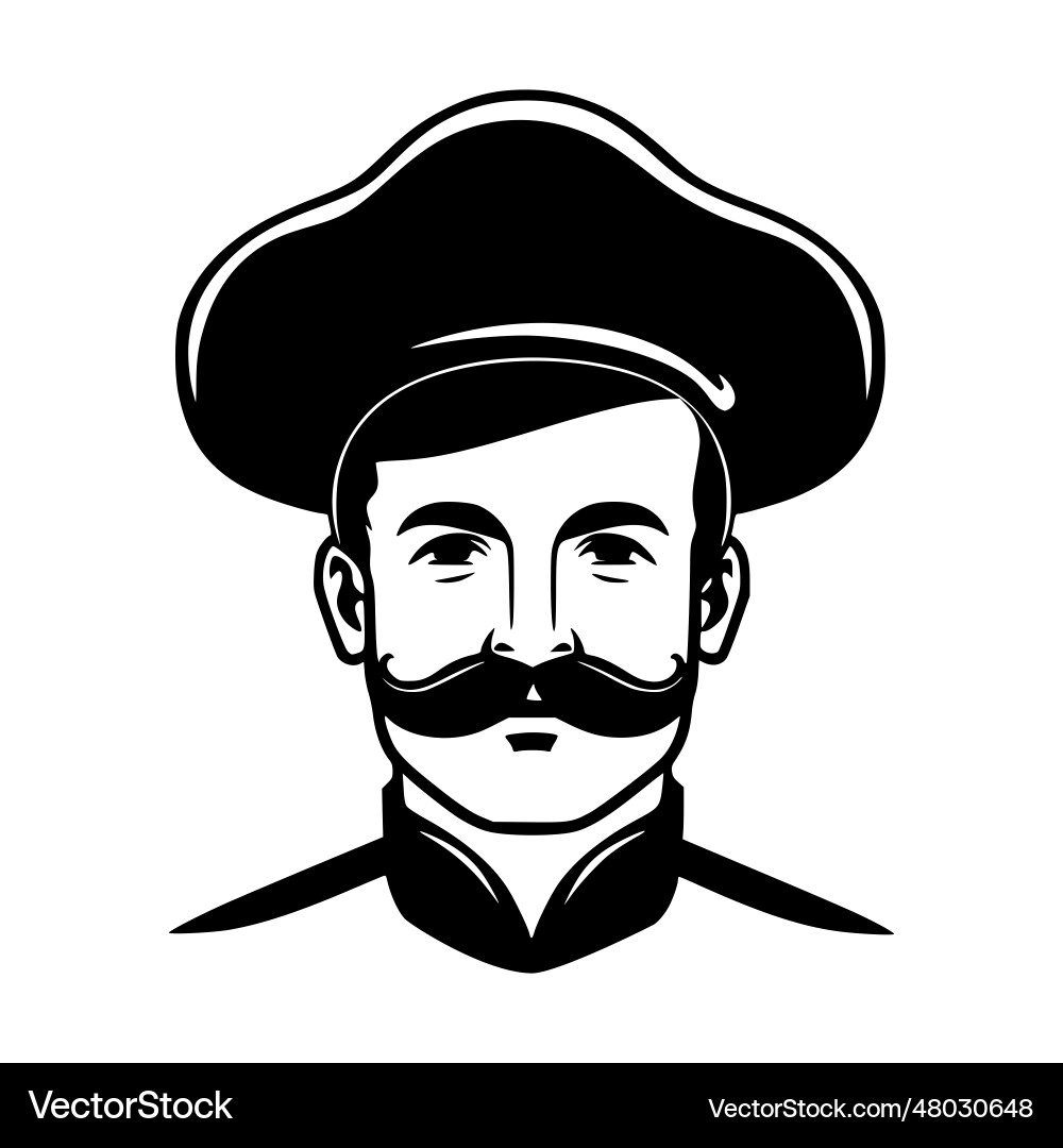 Master chef with hat and mustache logo Royalty Free Vector